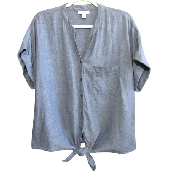 Charter Club | Tops | Charter Club 0 Linen Chambray Blue Tie Front ...